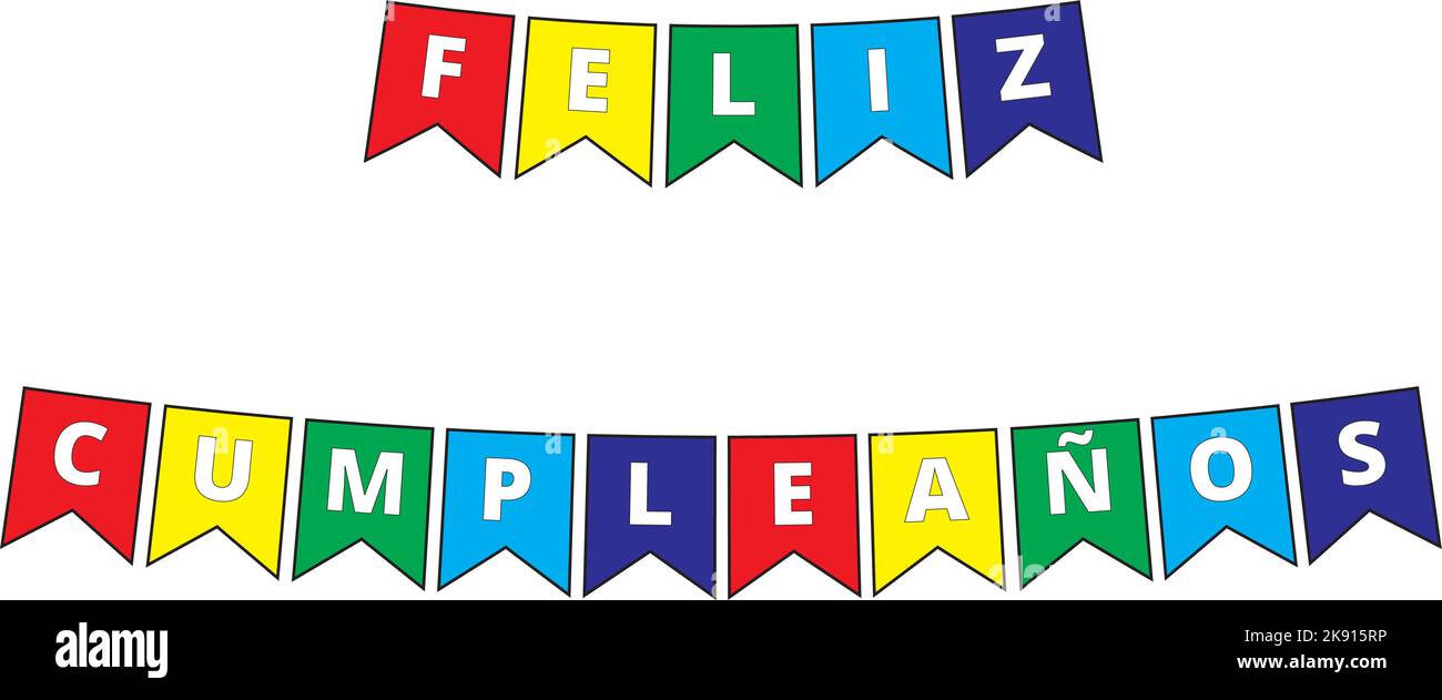 Multicolor penant feliz cumpleaños banner on a white background (trad ...