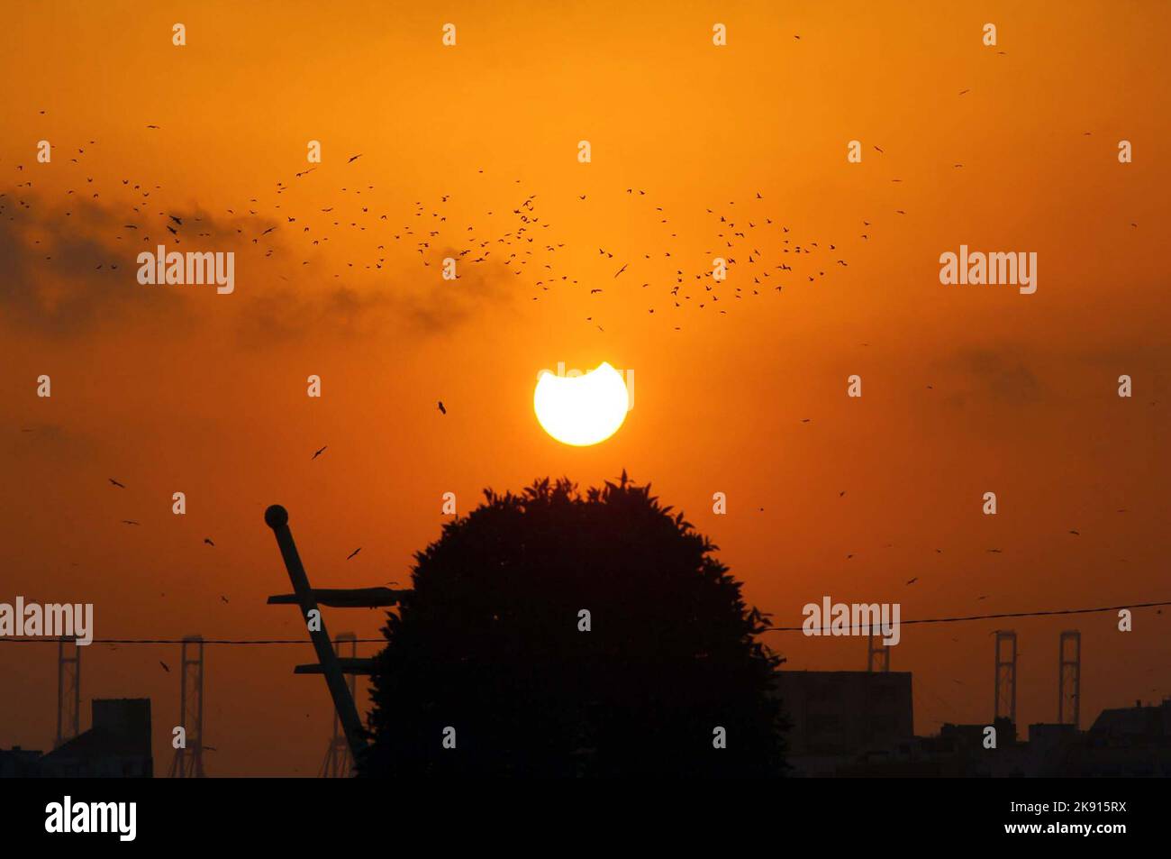 Hyderabad, Pakistan, October 25, 2022. View of partial "Solar Eclipse ...