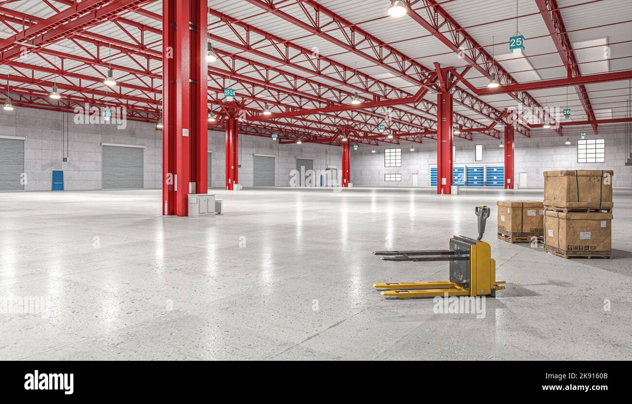 interior of an empty warehouse, red structures. 3d render Stock Photo ...