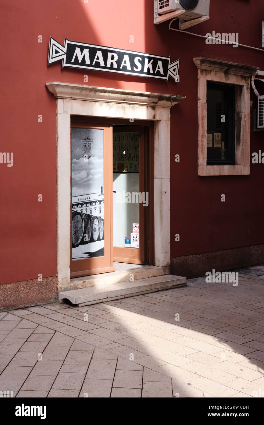 The Maraska shop in the old town of Zadar, Croatia selling products of ...