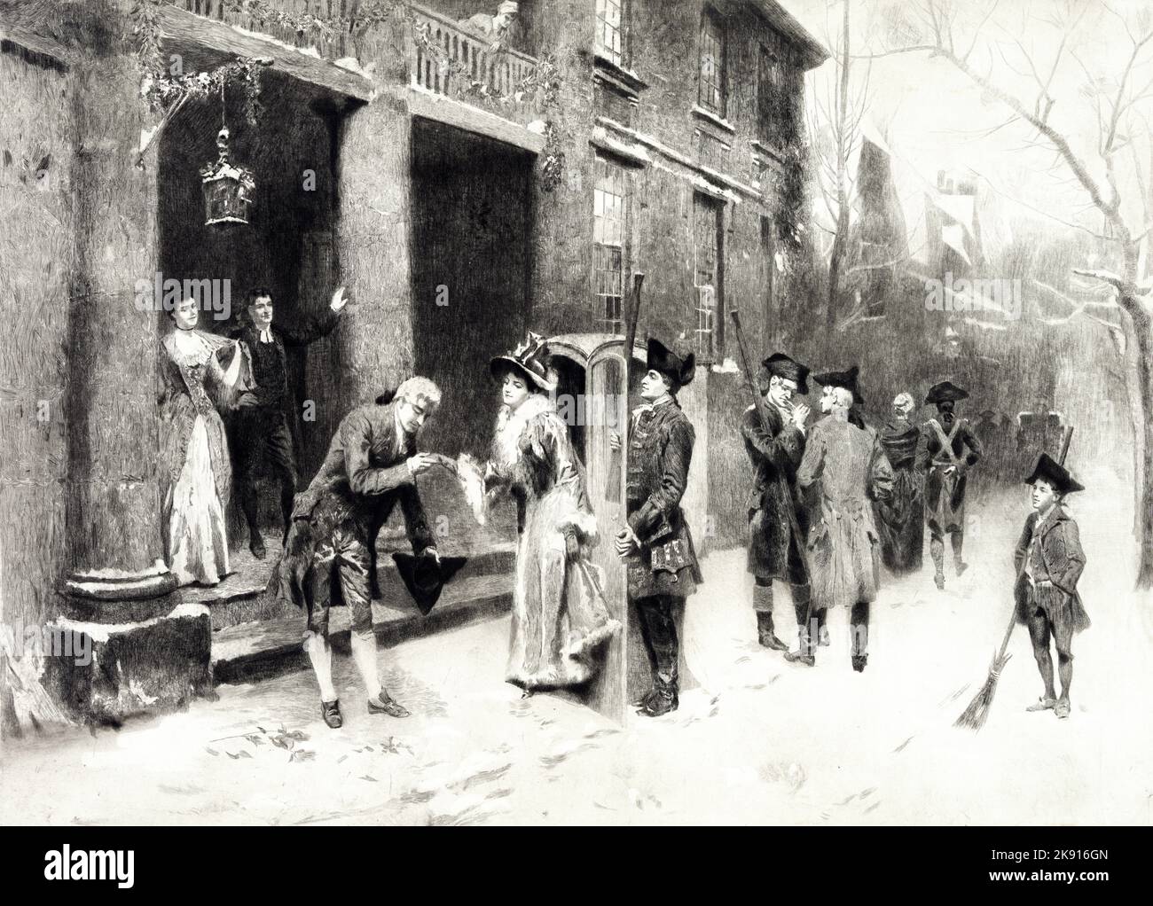 Christmas Eve in colonial times - c 1892 - unknown artist Stock Photo ...