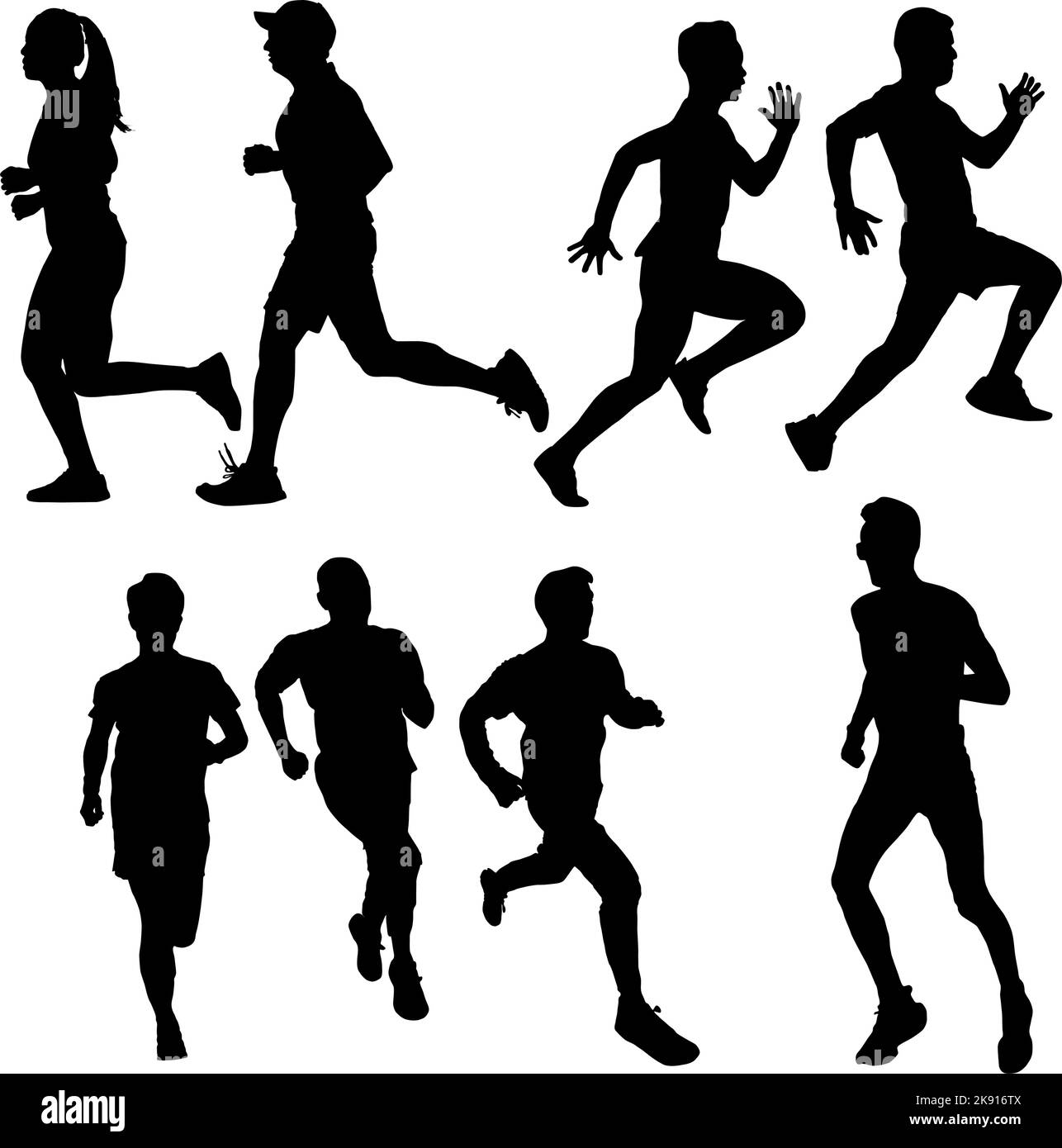 silhouettes of runner and walk. collection of running a male and female ...