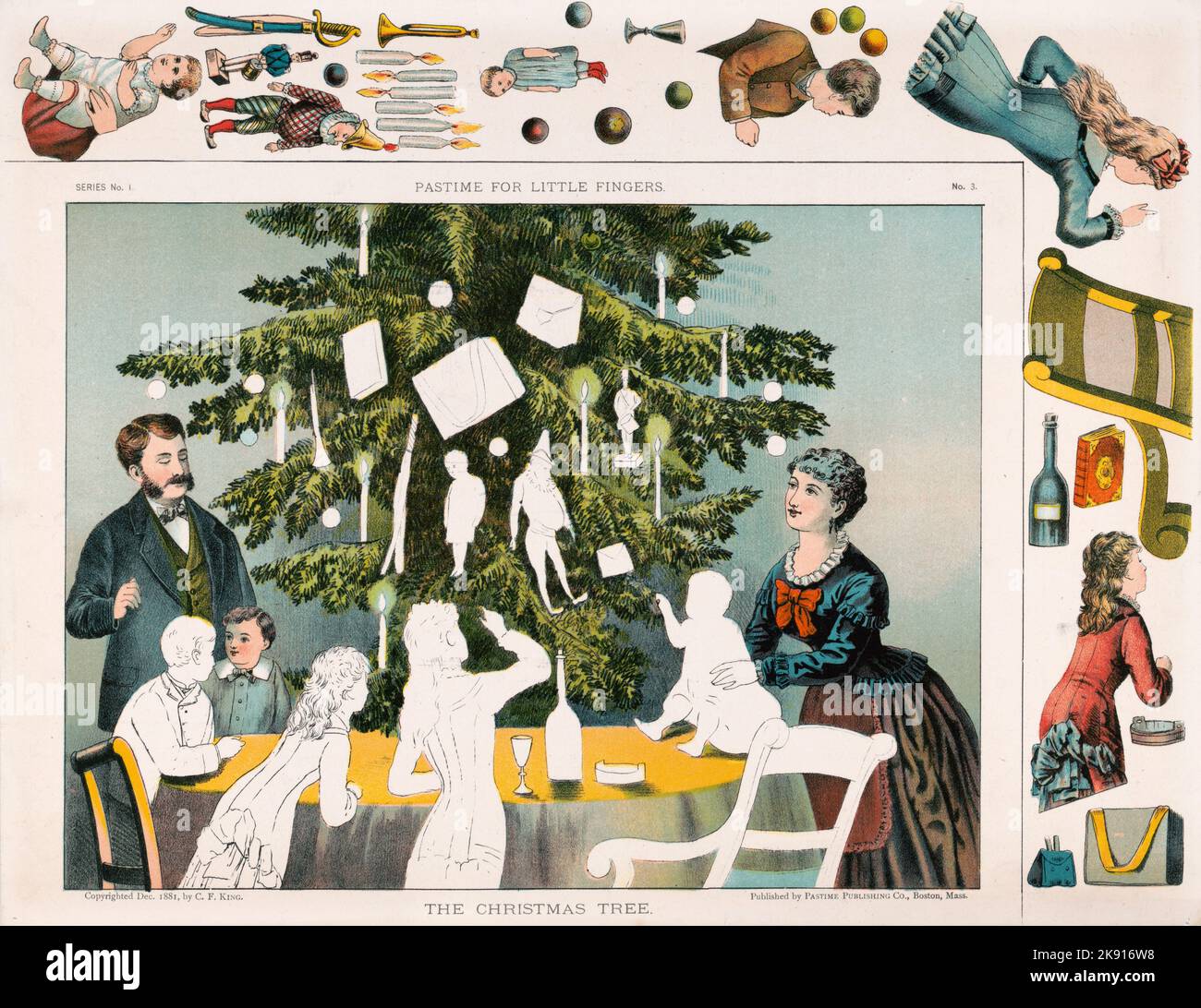 Pastime for little fingers. A family around a table with a large ...