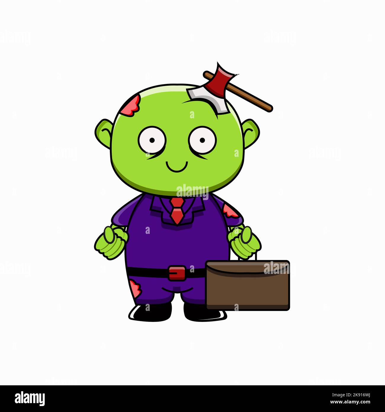 A Halloween zombie with an ax stuck in his head vector illustration ...