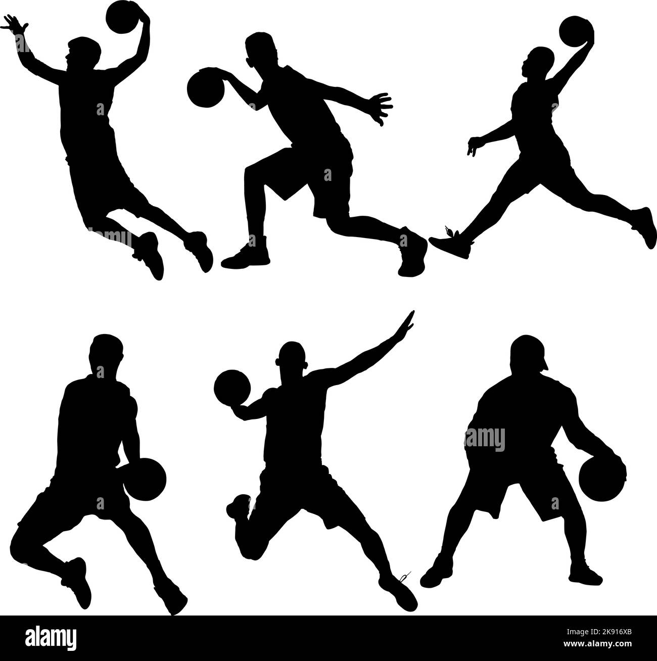 collection of basketball player with different position silhouette ...