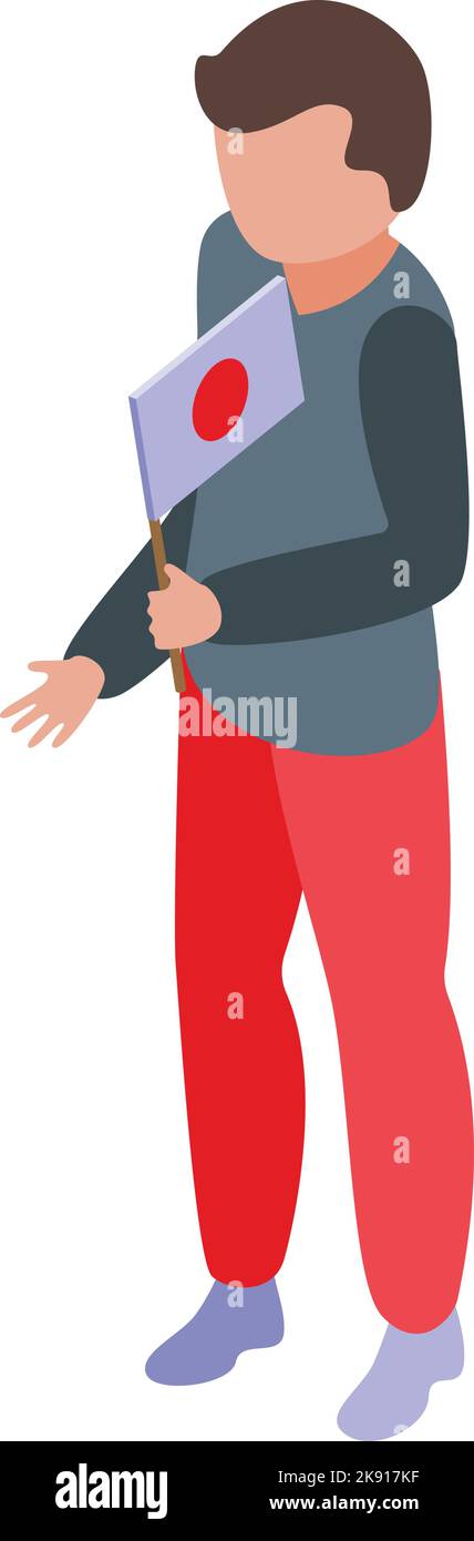 Kid Japan flag icon isometric vector. World girl. Multicultural waving ...