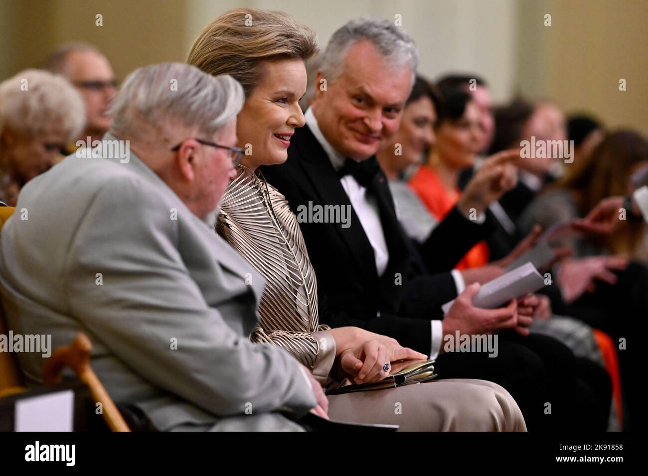 Queen Mathilde of Belgium and Lithuania President Gitanas Nauseda ...