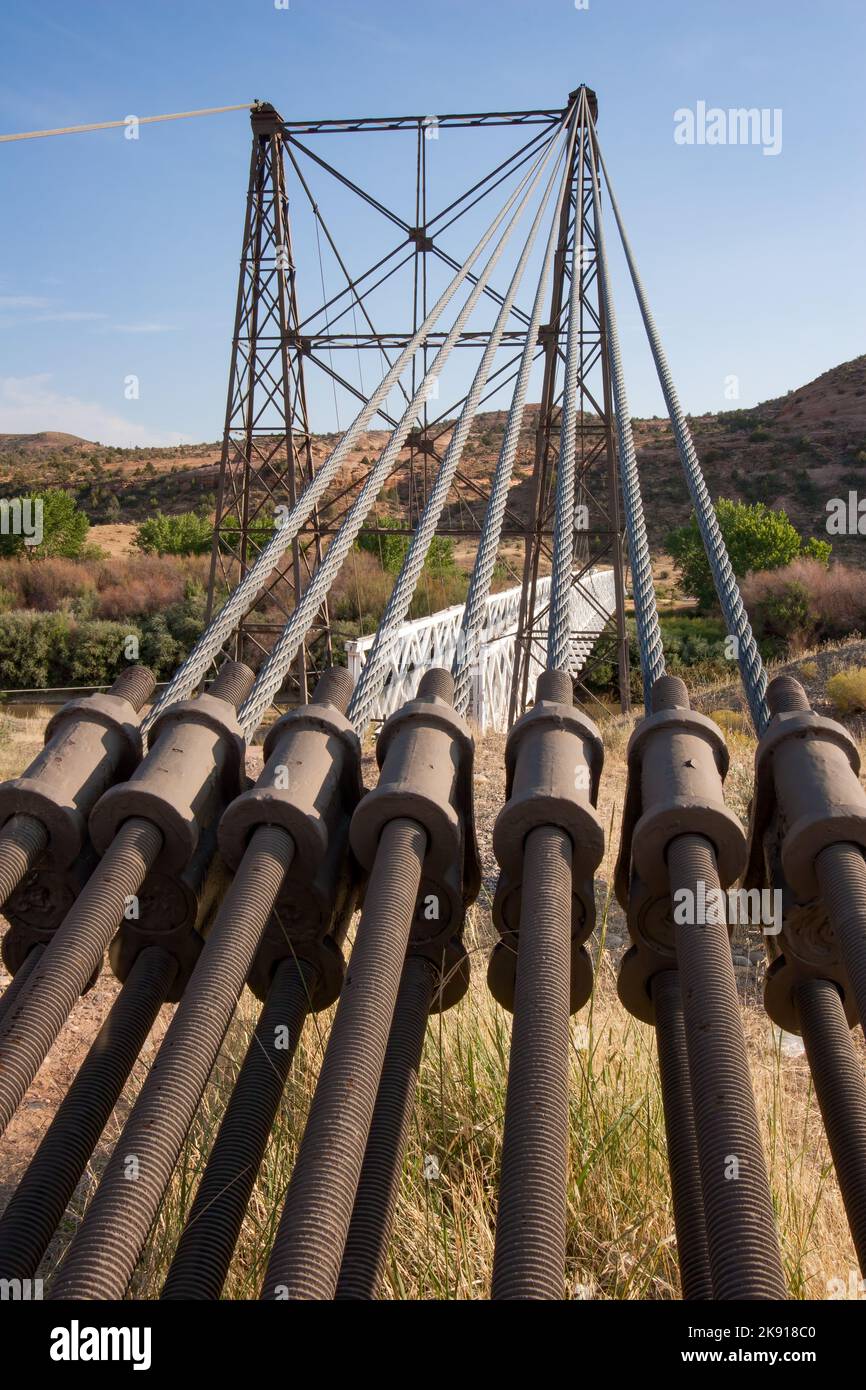 Suspension cable detail of the Dewey Bridge built across the Colorado ...