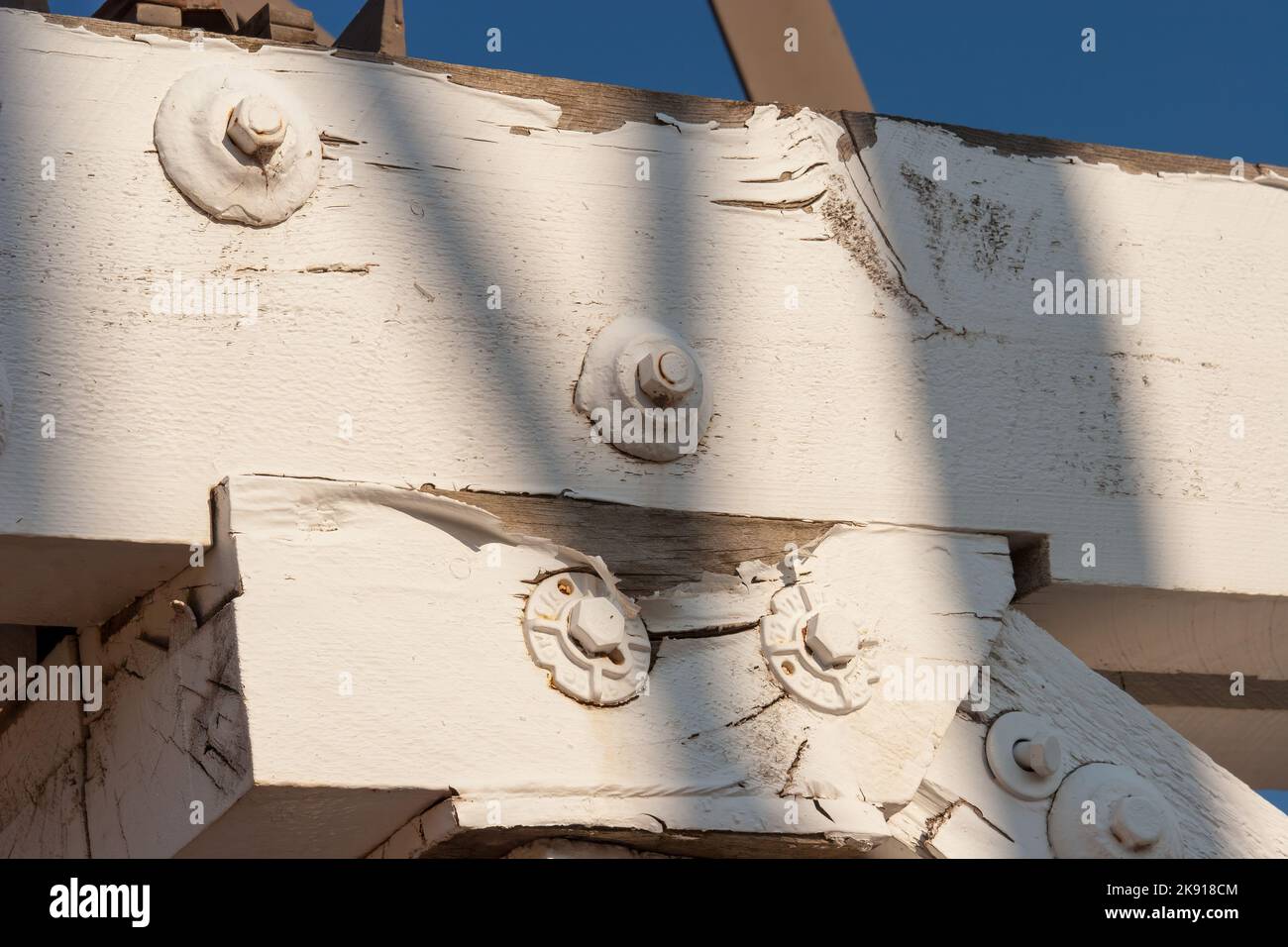 Wooden construction detail of the Dewey Bridge, a wire suspension ...