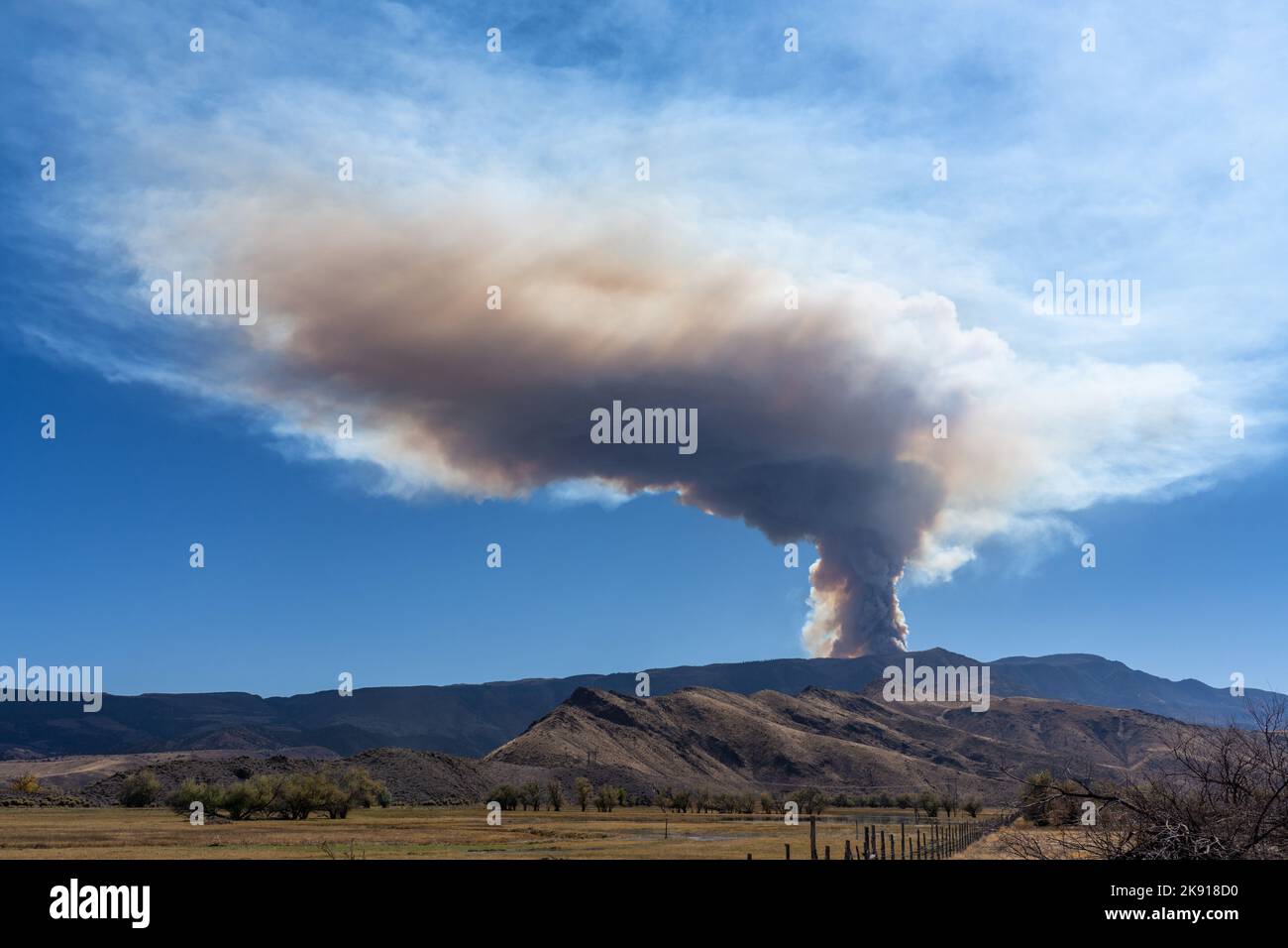 A smoke plume from a forest fire in the Fish Lake National Forest in ...