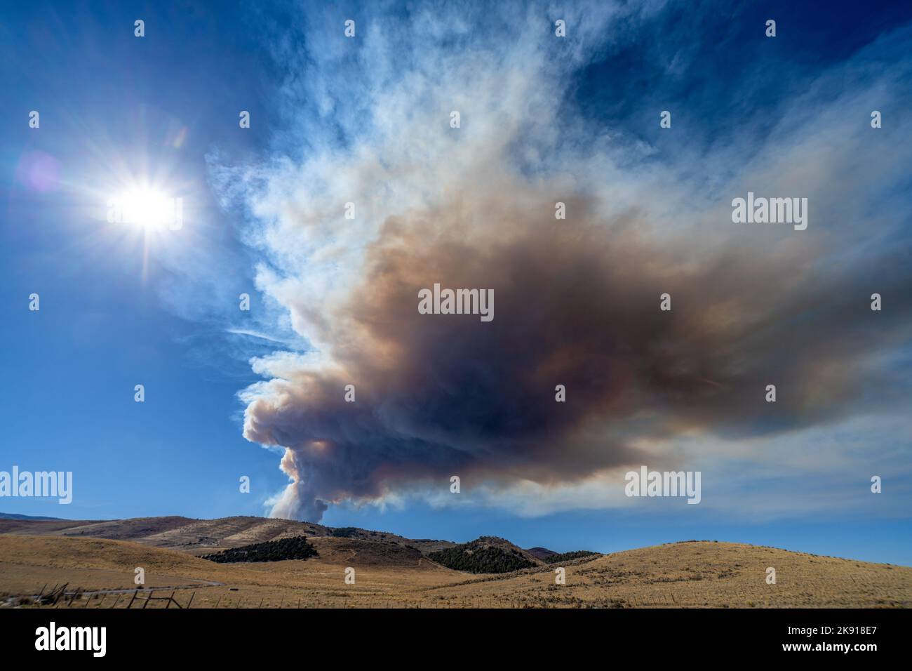 A smoke plume from a forest fire in the Fish Lake National Forest in ...