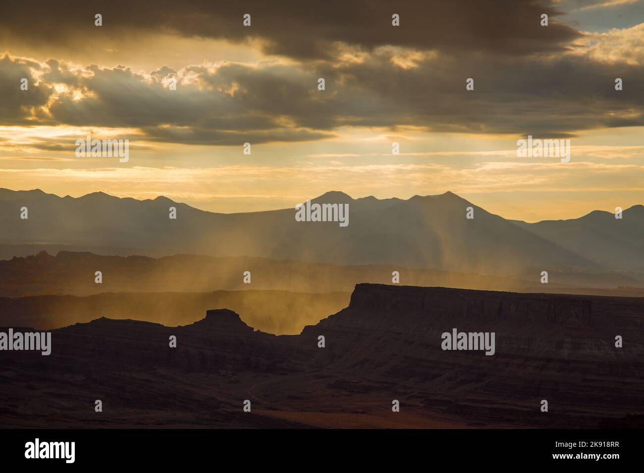 Cloudy sunrise from Dead Horse Point State Park, Moab, Utah over La Sal ...