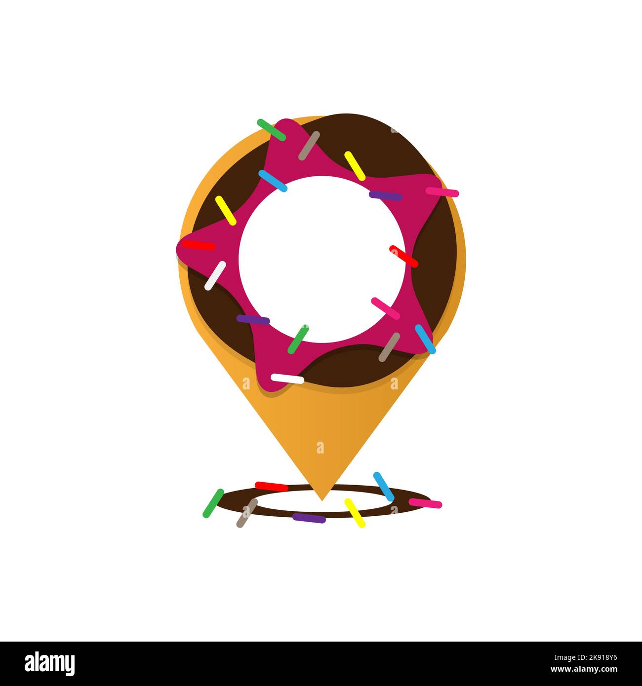 Donut logo and pin location logo combination. Donut icon on pointer ...