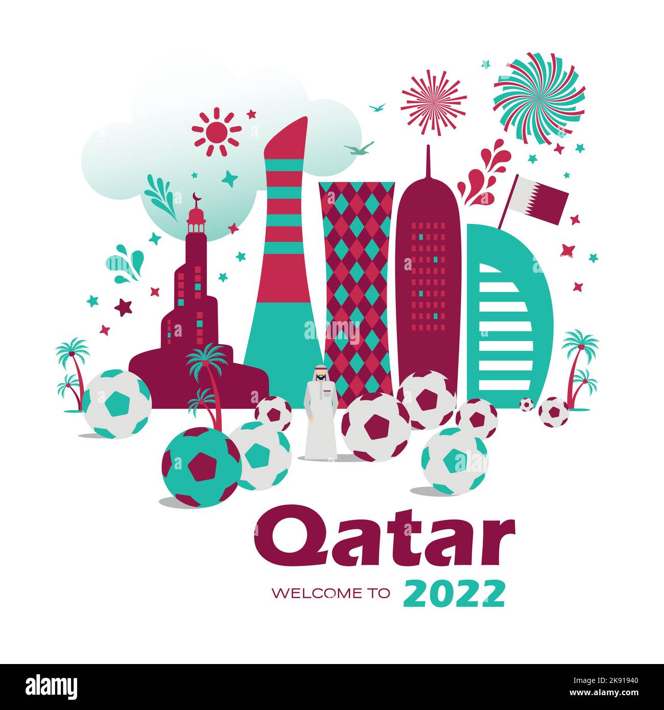 Qatar Doha skyline with silhouette of the modern city Futuristic and ...