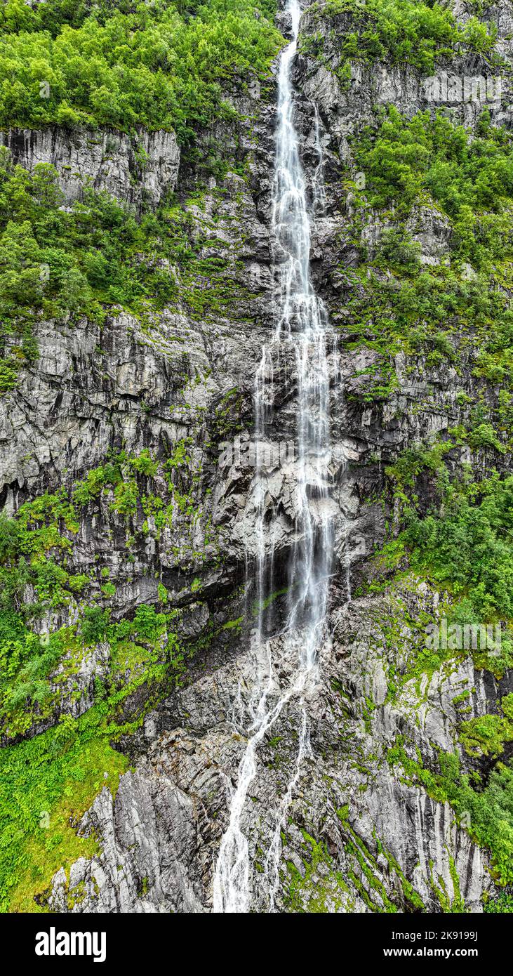 A vertical of a waterfall from high cliffs in Frafjord, Norway Stock ...