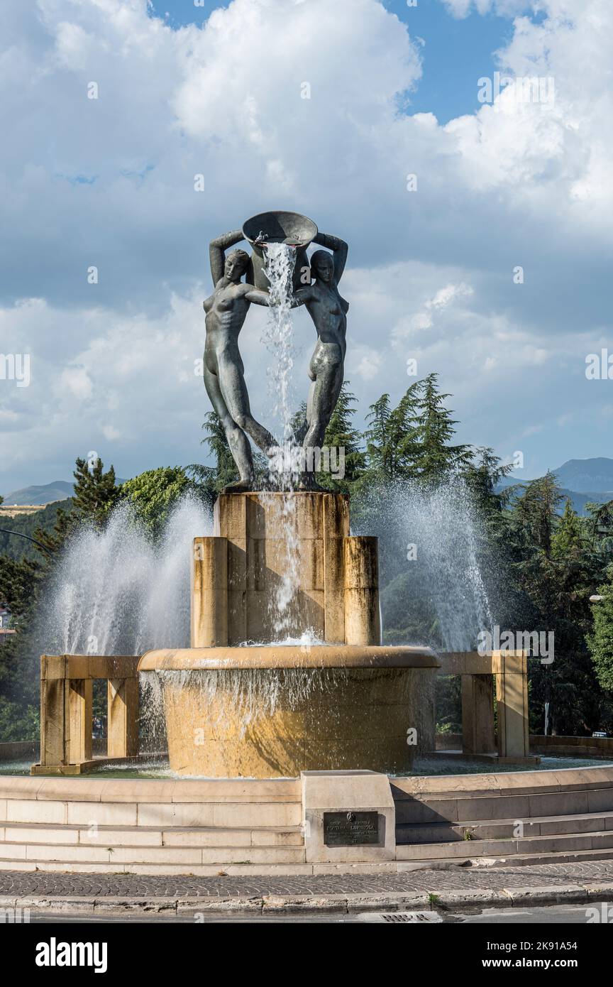 L'Aquila, Italy - 07-07-2022: the Beautiful bright fountain in L'Aquila ...