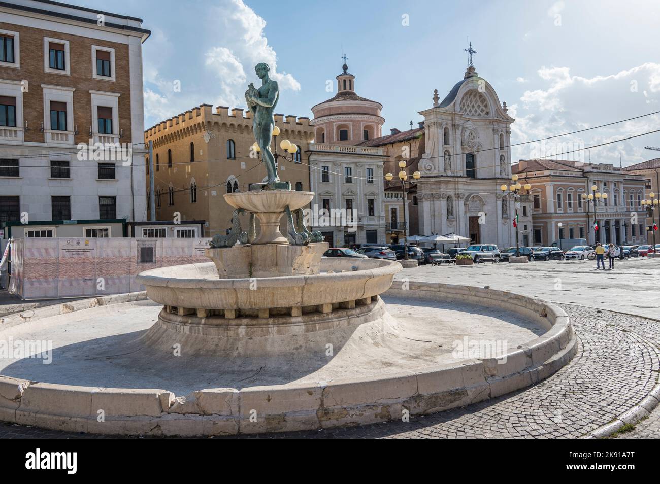 L'Aquila, Italy - 07-07-2022: Beautiful fountain in L'Aquila in Abruzzo ...