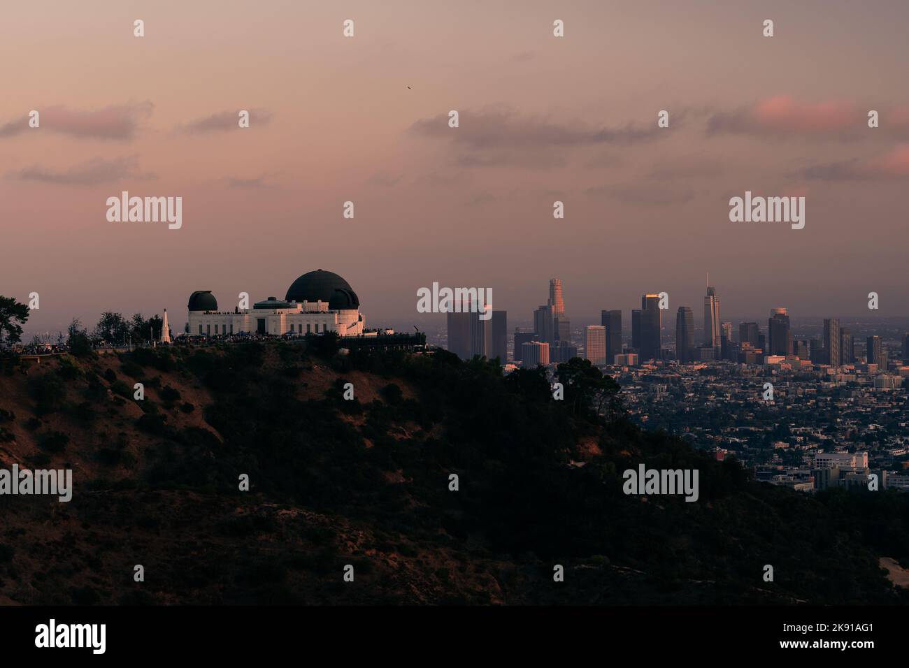 The famous Griffith Observatory and Los Angeles city skyline at ...