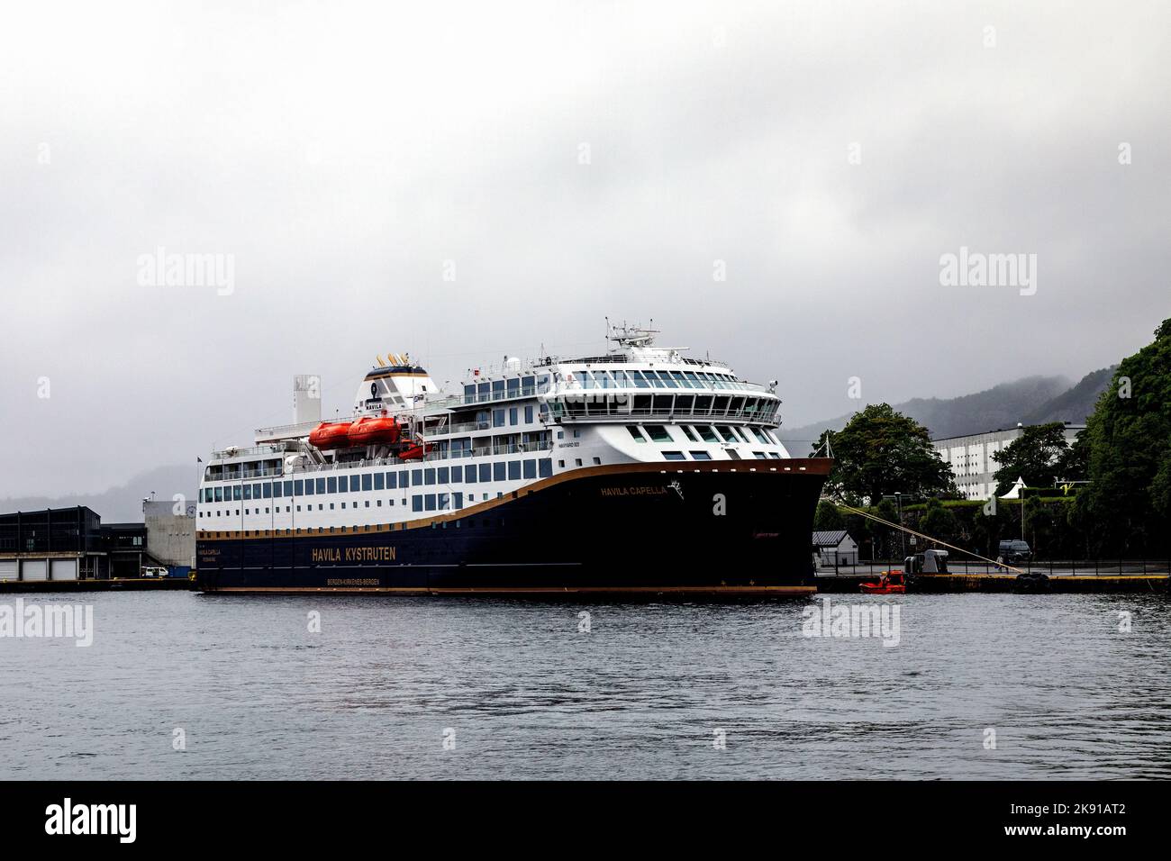 Passenger coastal ferry Havila Capella (built 2021) at Festningskaien ...
