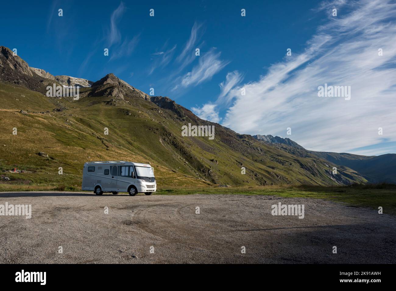Motorhome parked in a mountain area, Alps, France Stock Photo - Alamy
