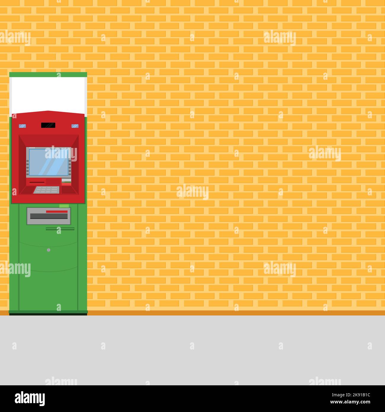 An ATM machine isolated on an orange brick wall background Stock Vector ...