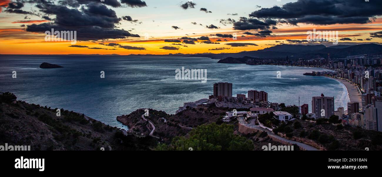 A beautiful view of the sea and city with modern high buildings during ...