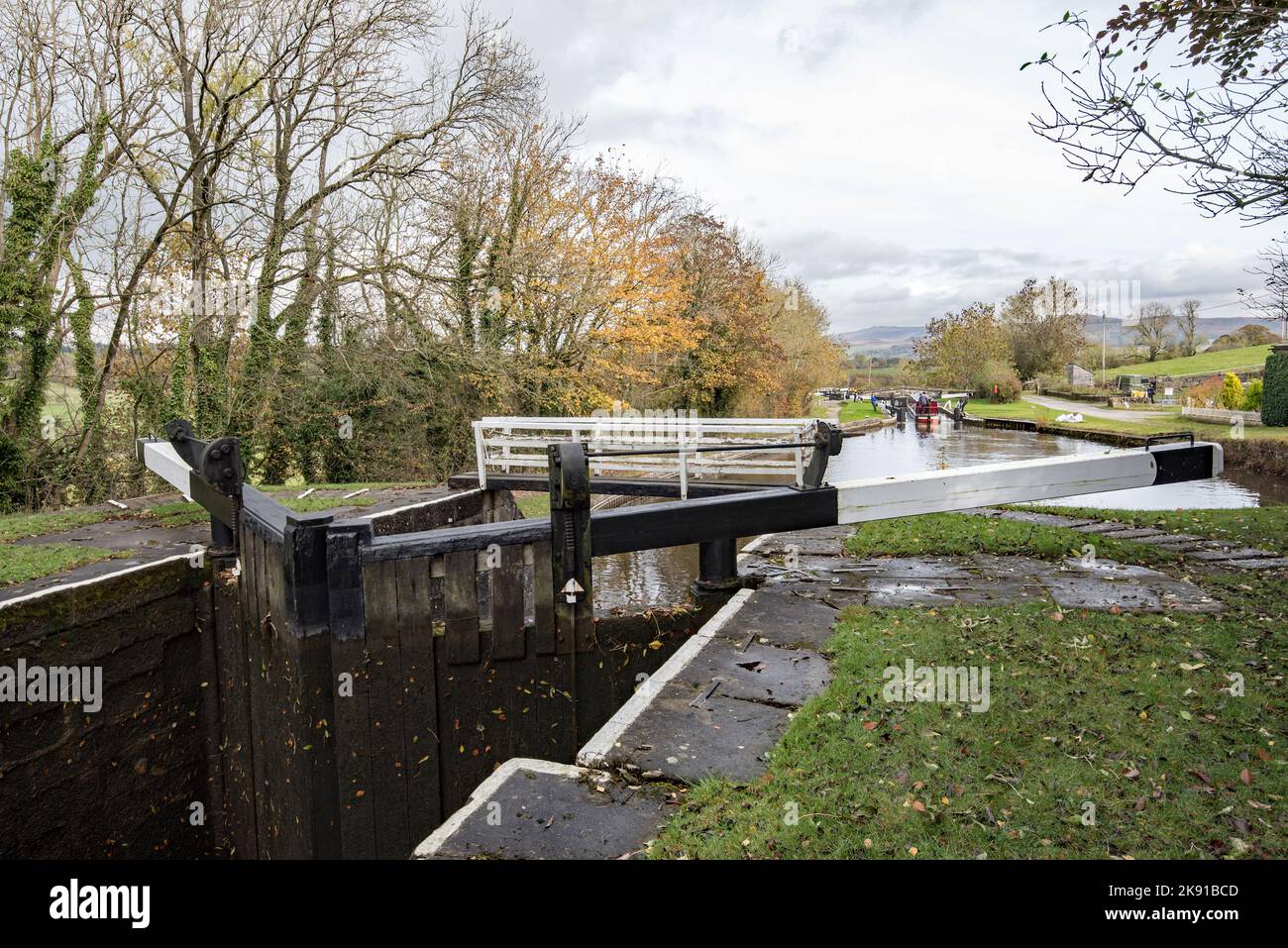 Family on 'Silsden Boats' narrowboat negotiating locks whilst heading ...