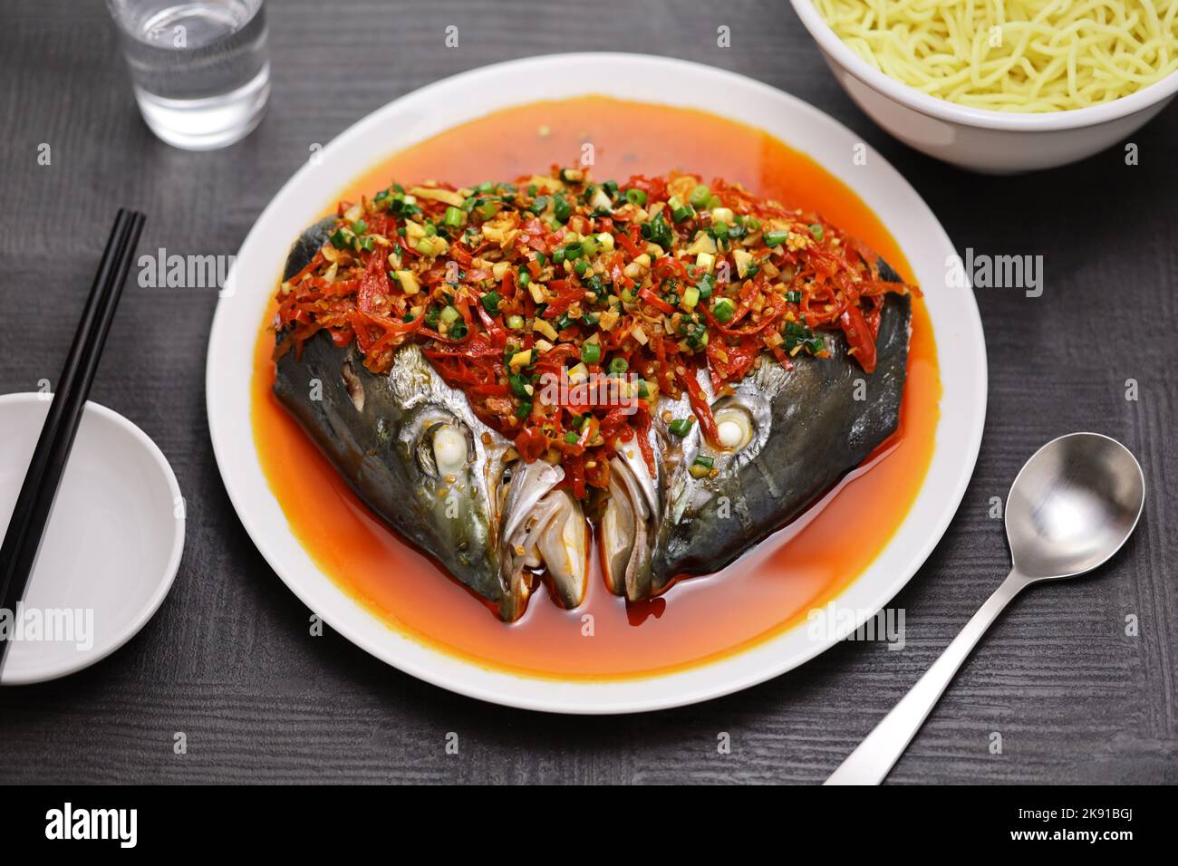 steamed fish head with chopped hot red peppers, Chinese Hunan cuisine ...