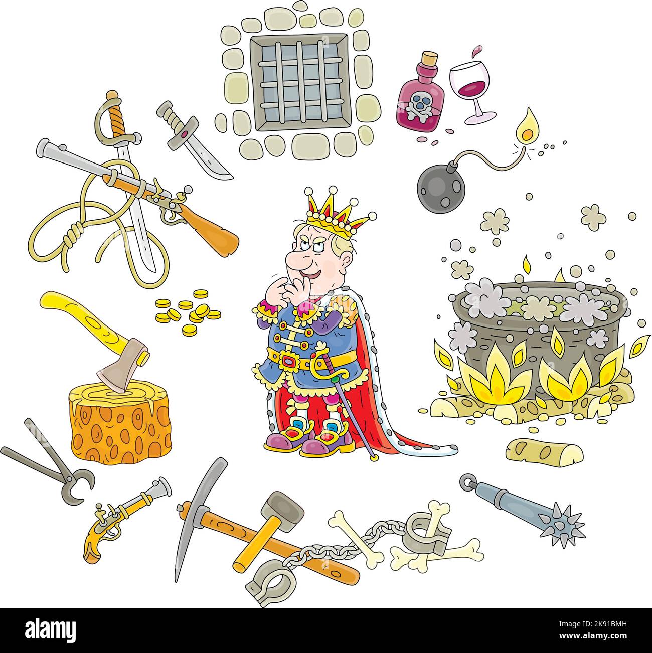 Angry king thinking about methods and means of struggle against his ...