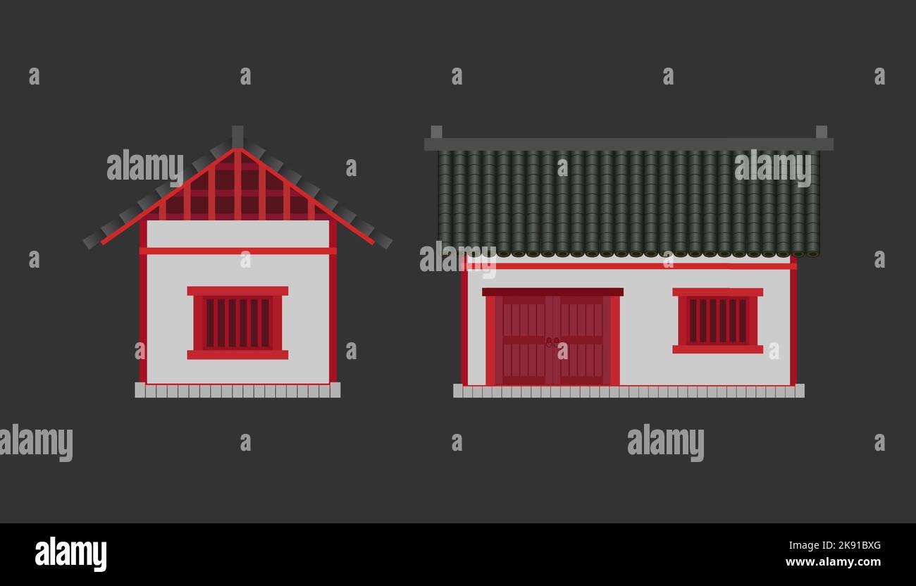 A facade and a side view of a small house on a gray background Stock ...
