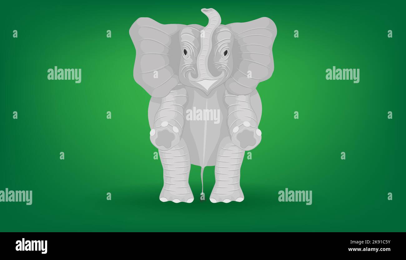 An elephant standing on its back legs on a green background Stock ...