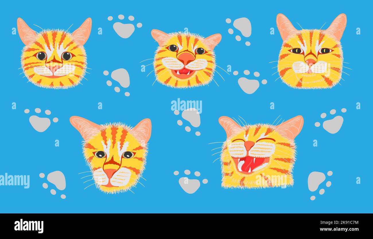 A seamless pattern of cute yellow cat on a blue background Stock Vector ...