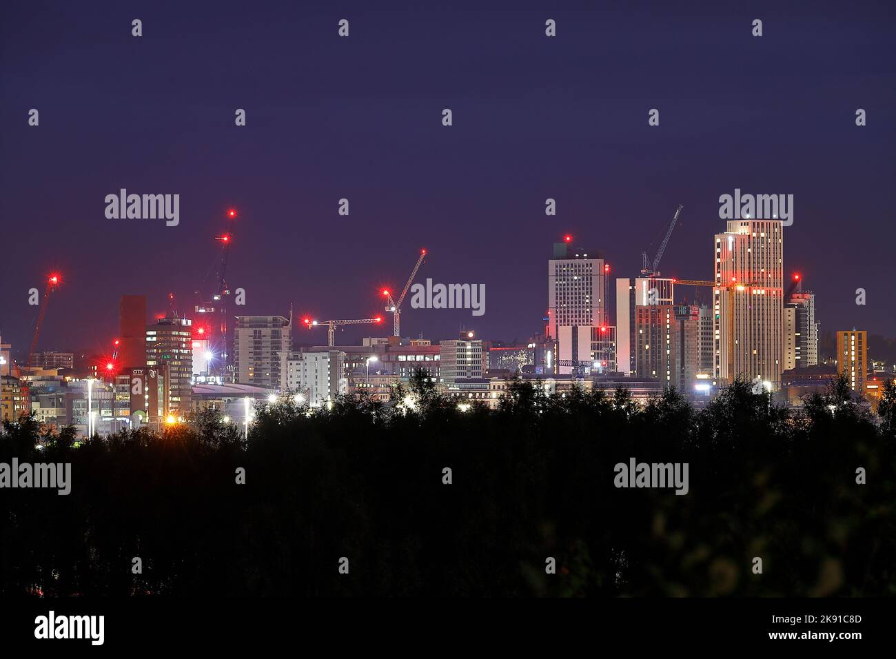 A view of Leeds skyline at night, with the Arena Quarter buildings that ...