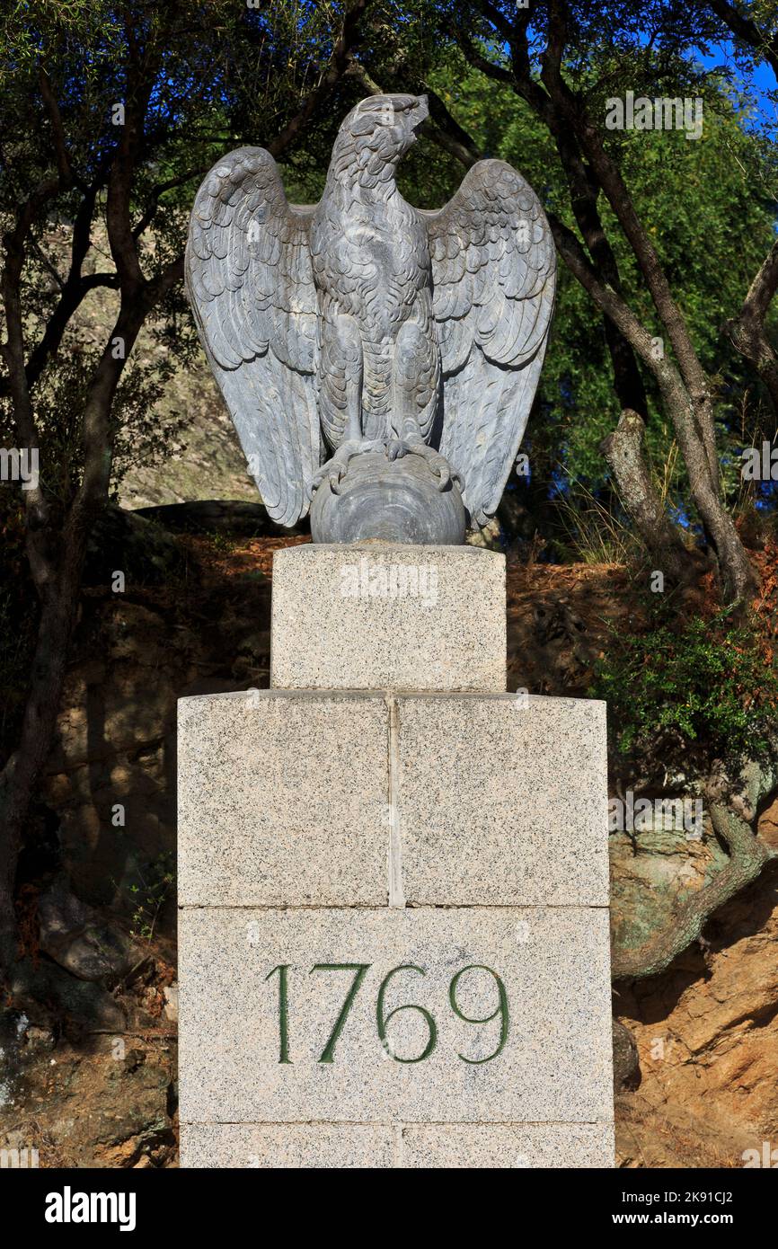 The French imperial eagle on top of the year of birth of Napoleon I ...
