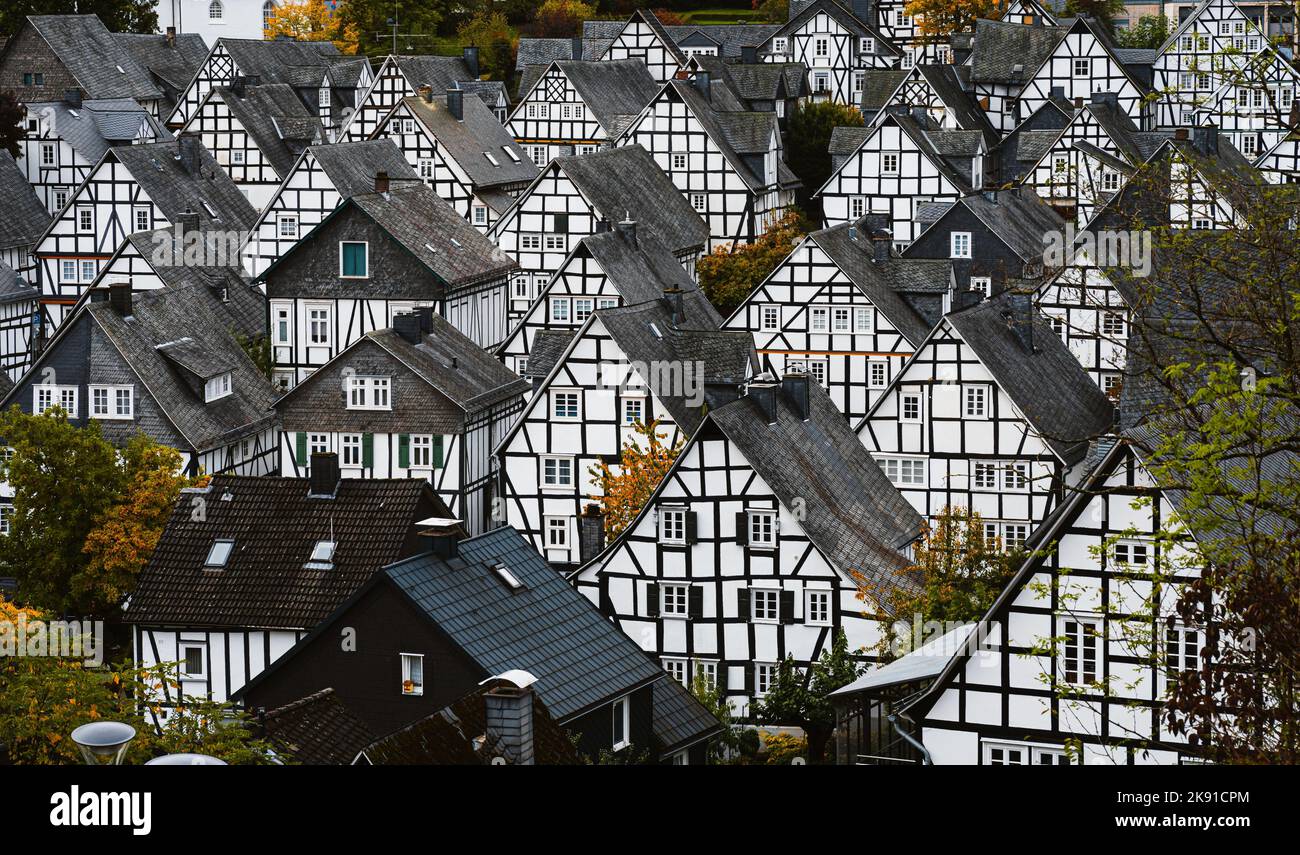 The beautiful houses with unique facades in the famous old town of ...