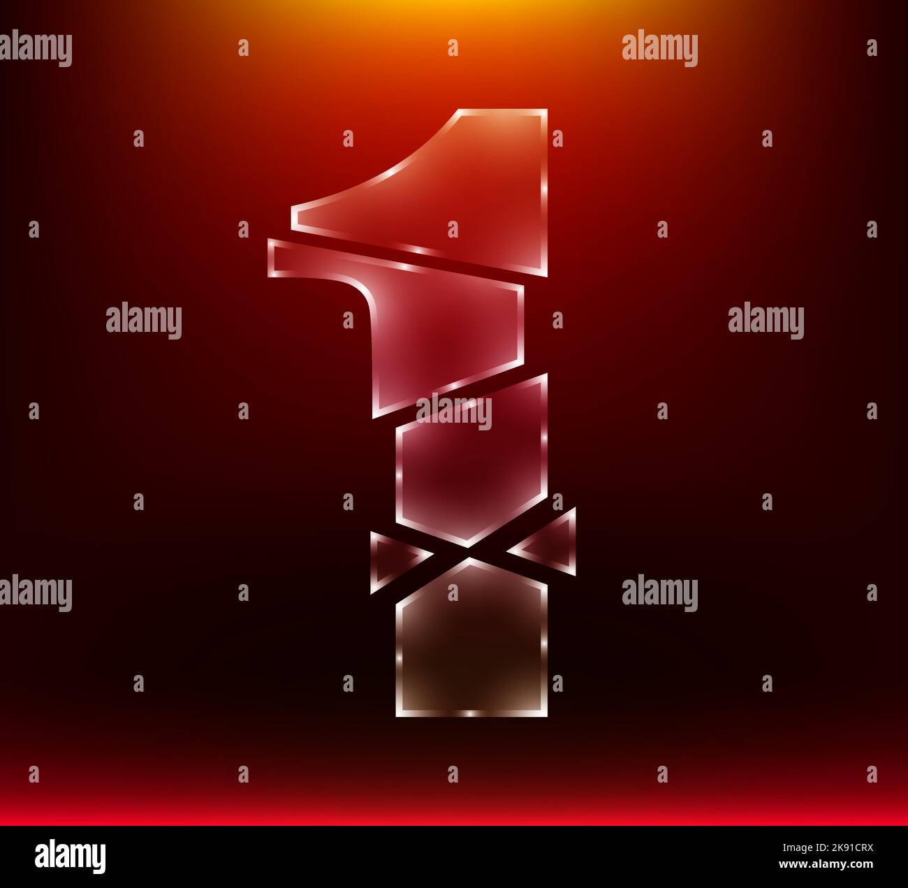 A glass number 1 slashed by sword isolated on a red background Stock ...