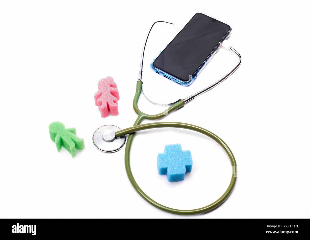 A 3D rendering of a stethoscope with a cell phone as a concept for ...