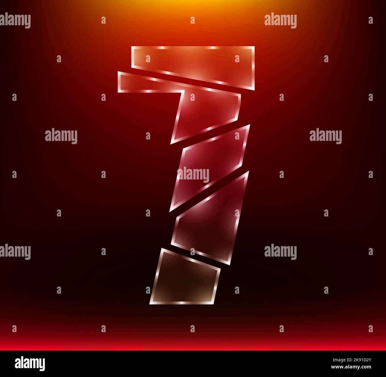 A glass number 7 slashed by sword isolated on a red background Stock ...