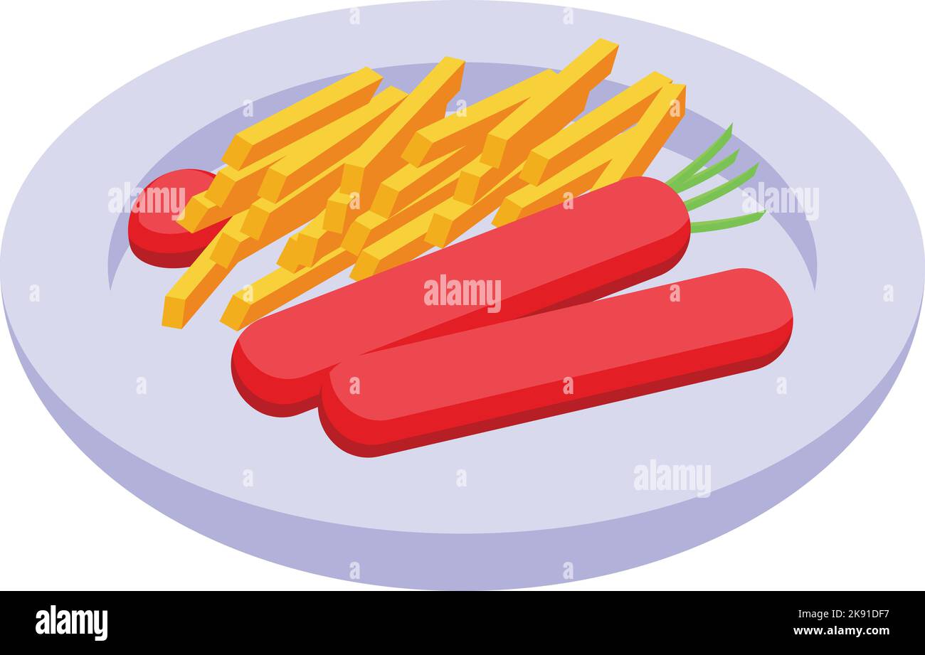 Sausage food icon isometric vector. Plate menu. Potato austria Stock ...