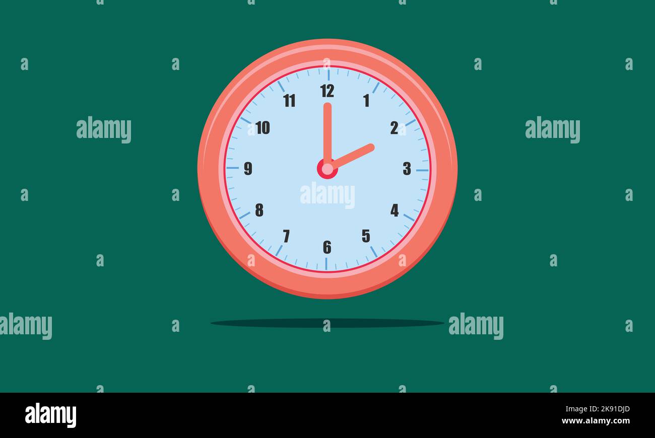 A vector illustration of a clock on the green background Stock Vector ...