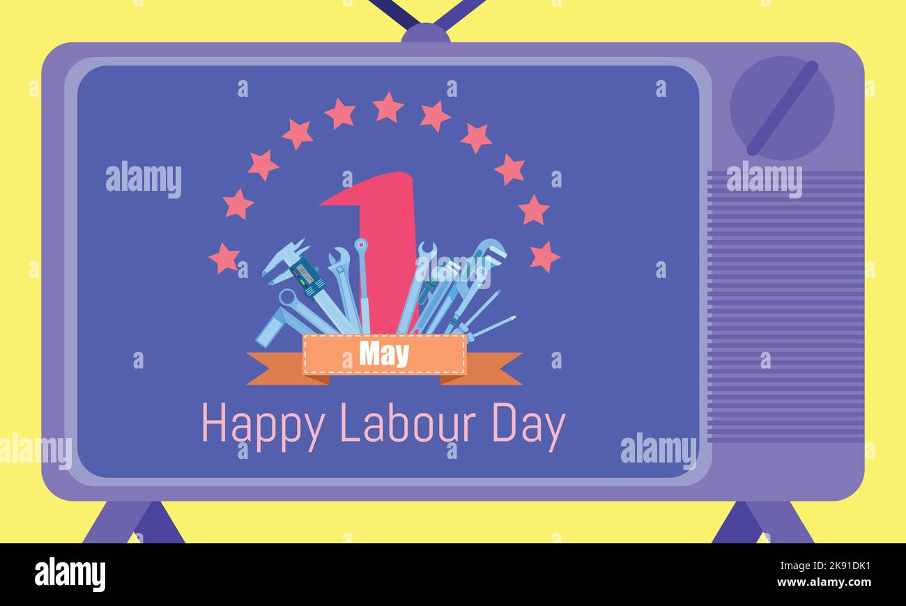 A vector illustration with tools for May 1 as Happy Labour Day shown on ...