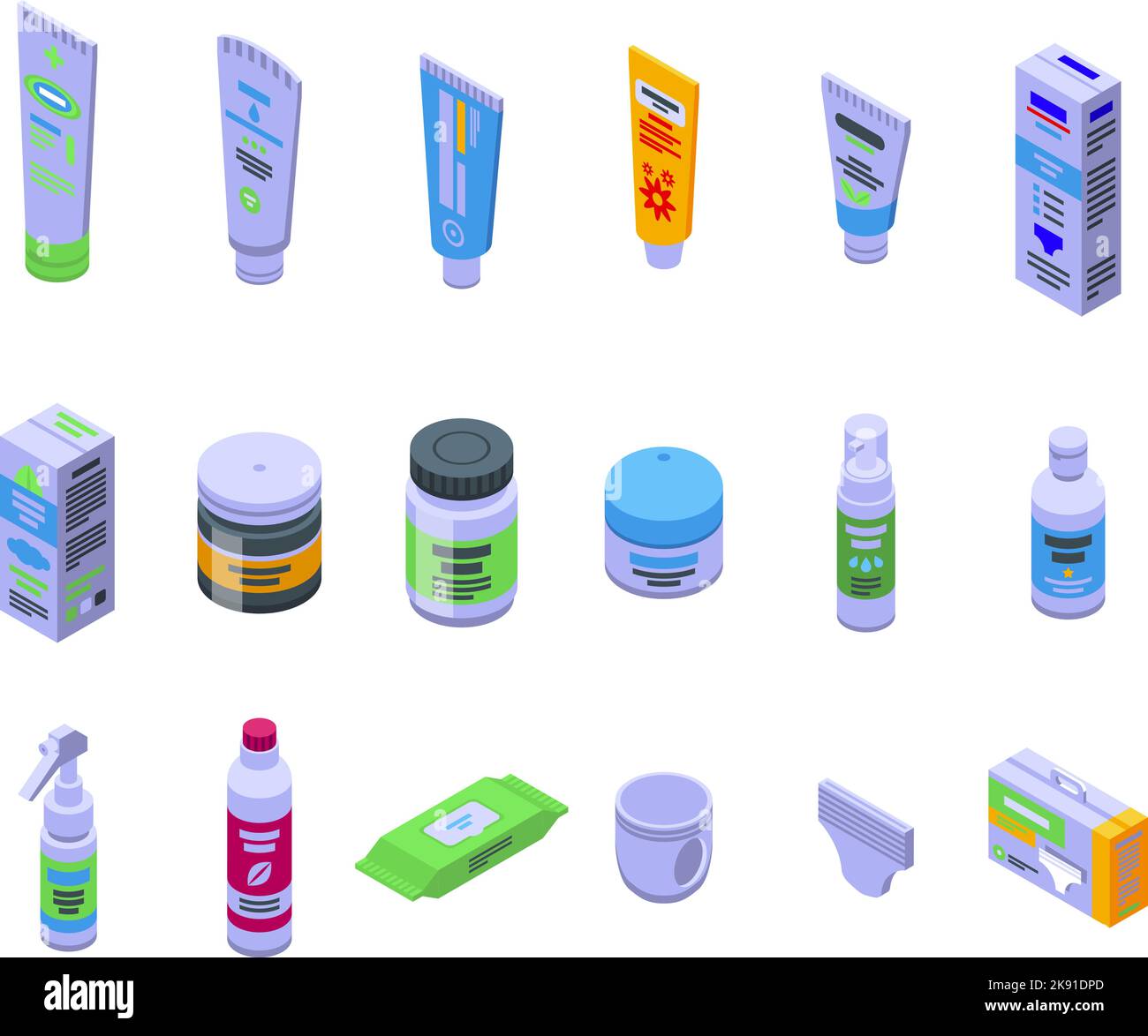 Diaper cream icons set isometric vector. Children health. Treatment ...