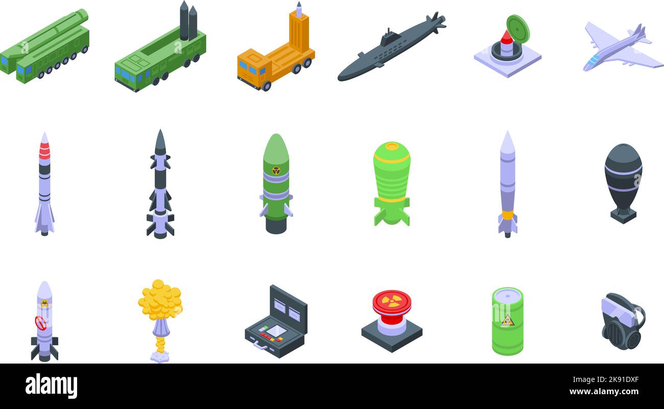Nuclear weapon icons set isometric vector. Military nuclear. Ship army ...