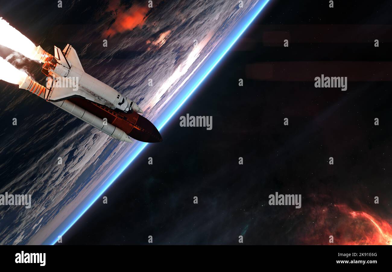 Space shuttle in Earth orbit. Solar system Stock Photo - Alamy