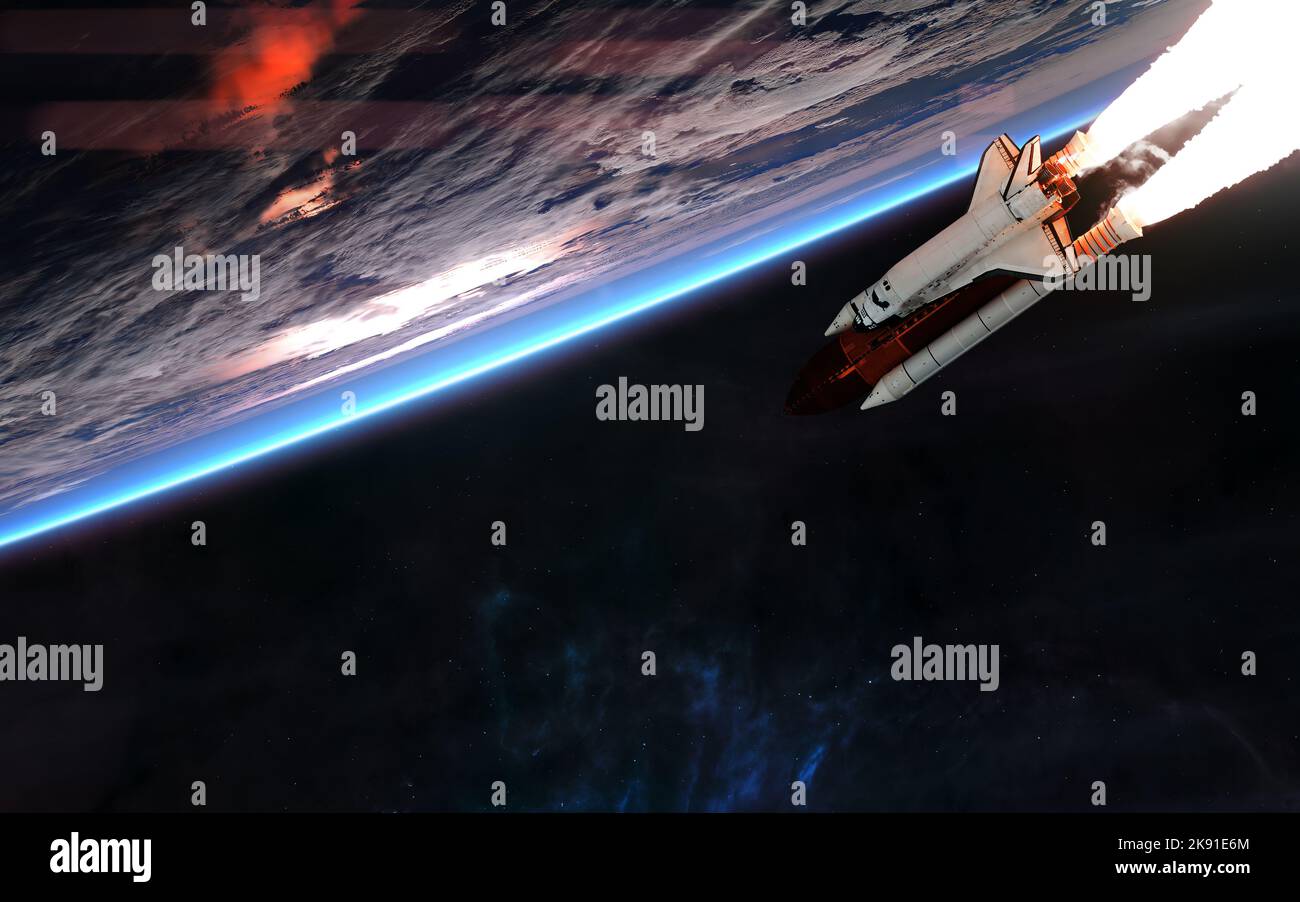 Space shuttle in Earth orbit. Solar system Stock Photo - Alamy