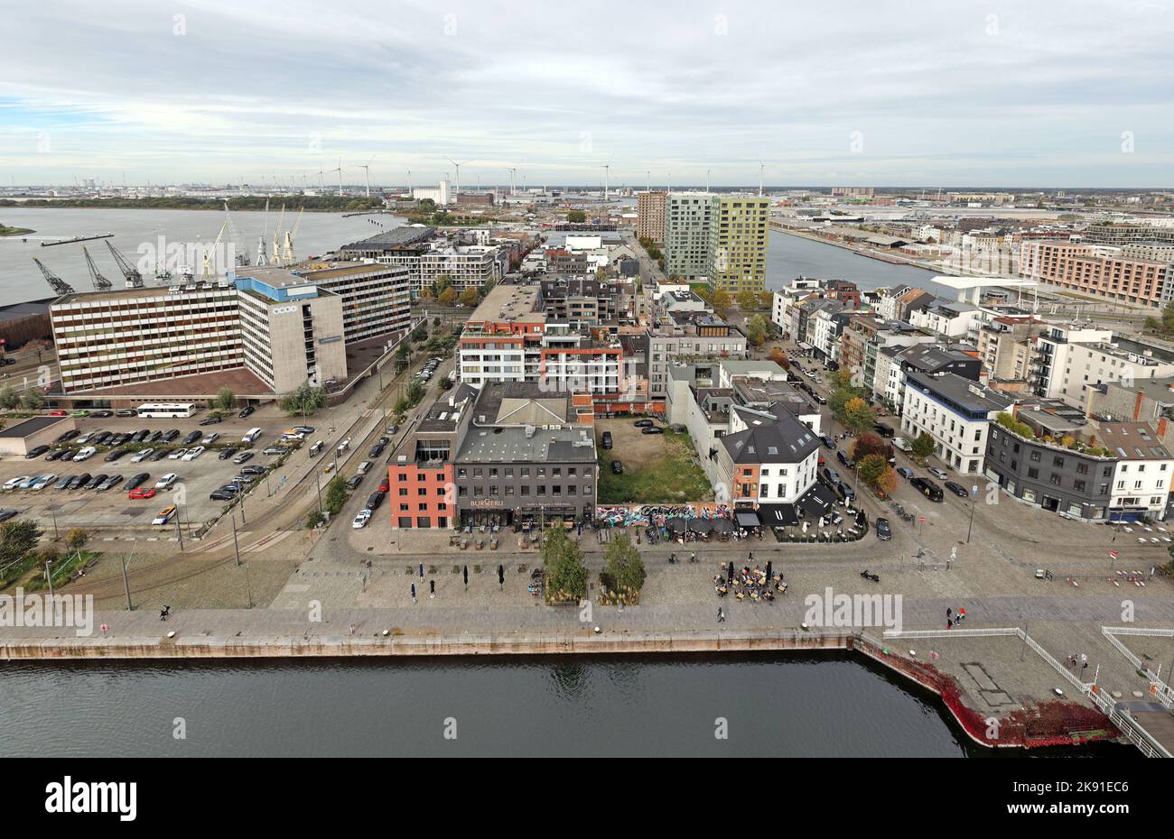 View north from the top of the MAS museum, Eilandje, Antwerp, Belgium ...
