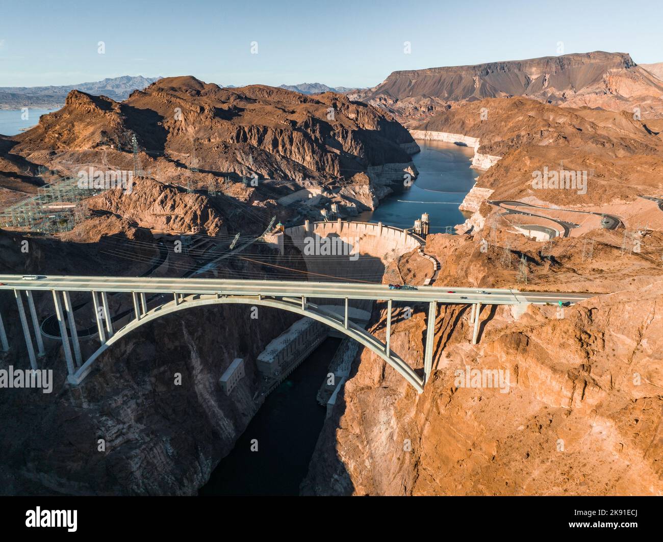 Aerial view of Hoover Dam and the Colorado River Bridge Stock Photo - Alamy