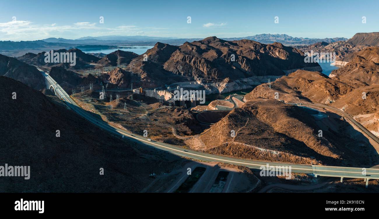 Aerial view of Hoover Dam and the Colorado River Bridge Stock Photo - Alamy