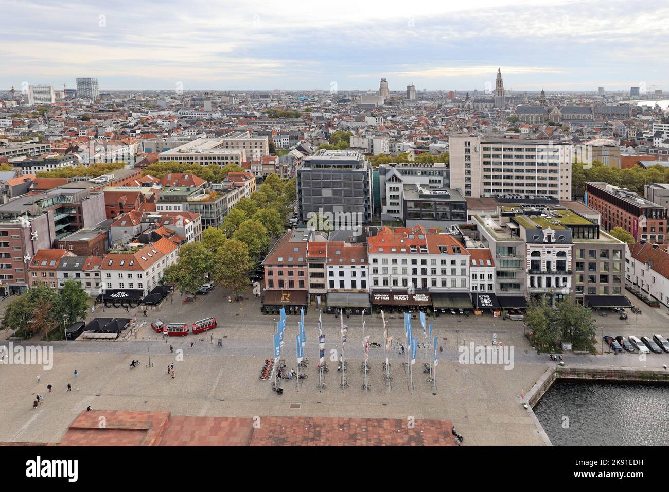 View south from the top of the MAS museum, Eilandje, Antwerp, Belgium ...