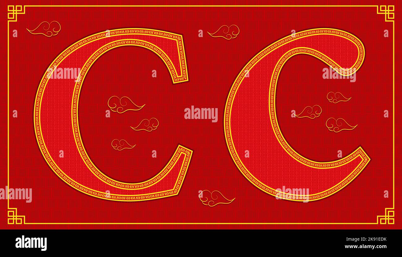 An alphabet letter C in uppercase and lowercase on the red Chinese new ...